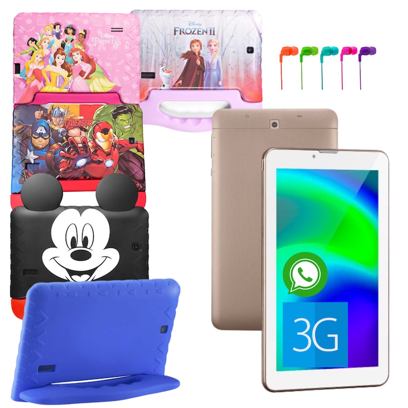 Tablet M7 32GB 3G Celular + Capa infantil Personagem com alca + Fone ...