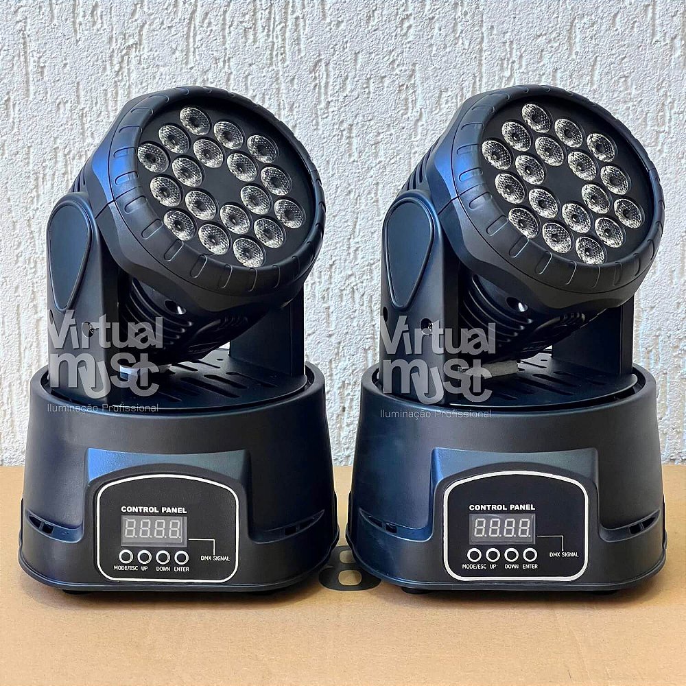 Kit 2 Moving Head Led Wash Colorido 18 Leds 3w Rgb Dmx Sensor De Som ...