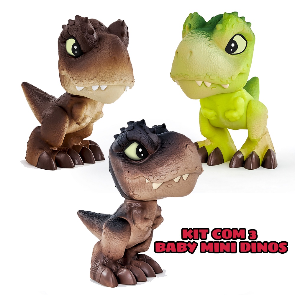 Kit 3 Mini Bonecos Articulados 12cm Baby Dinossauro Jurassic World Universal Dino T-Rex Preto ...
