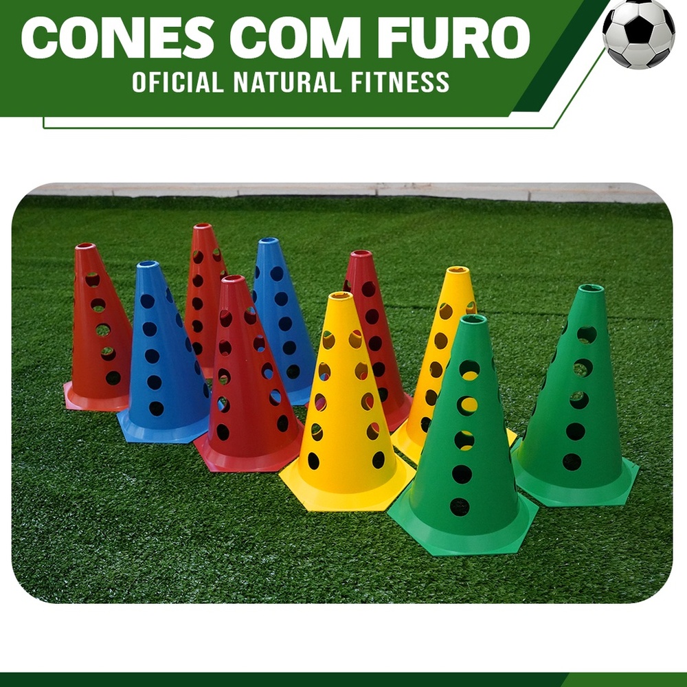 Kit 6 cones Com Furo Colorido Para Barreira ou Circuito Futebol Treino ...