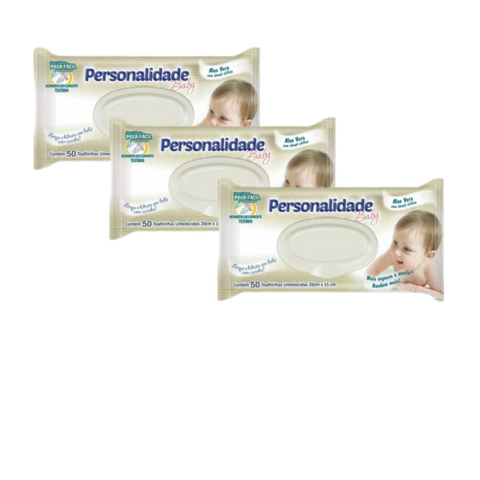 Kit C/03 Personalidade Baby Lenço Umedecido com 50 Unidades | Shopee Brasil