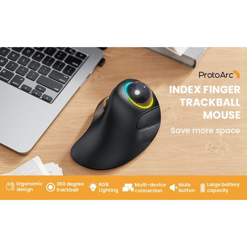 ProtoArc EM03 Rato Trackball Sem Fio Bluetooth Mouse Ergonômico RGB ...
