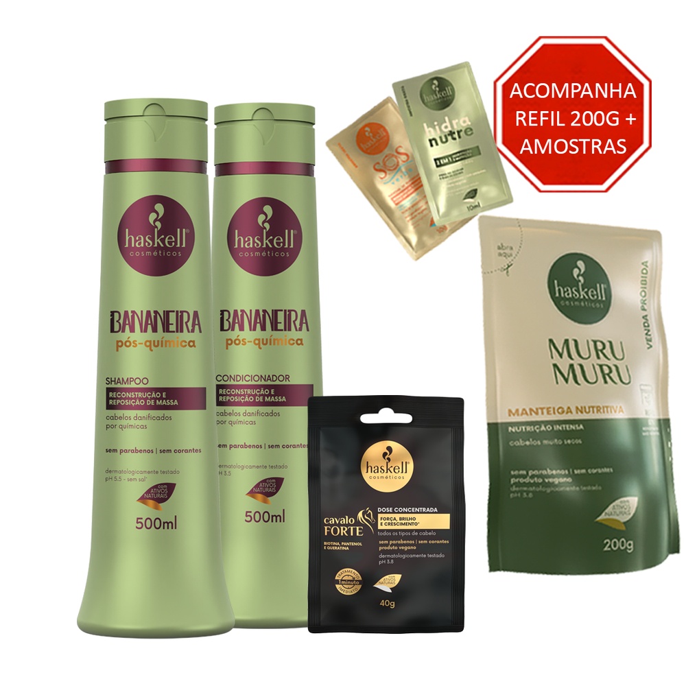 Kit Haskell Bananeira Shampoo e Condicio 500ml + Dose Cavalo | Shopee Brasil