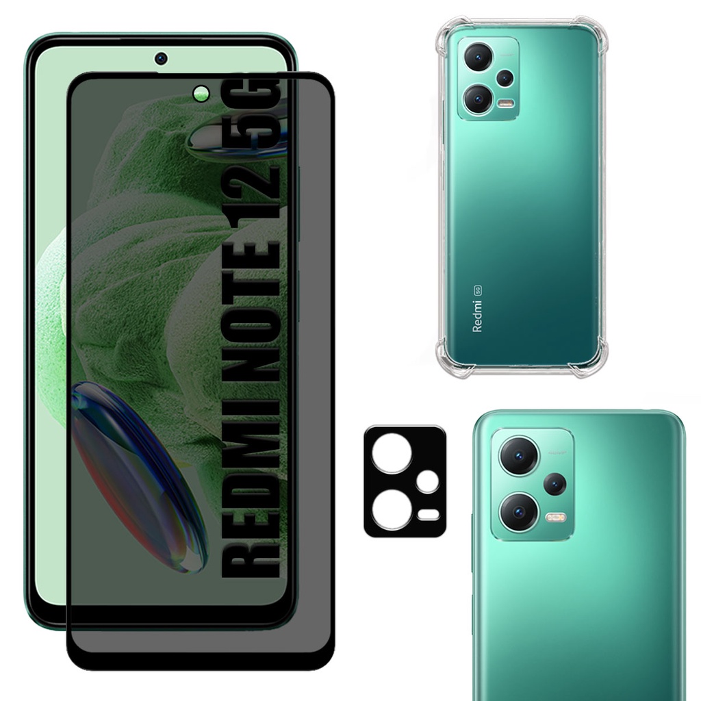 Kit Para Redmi Note 12 5g | Película de Privacidade 3D - Capa Anti Shock - Película da Câmera 3D ...