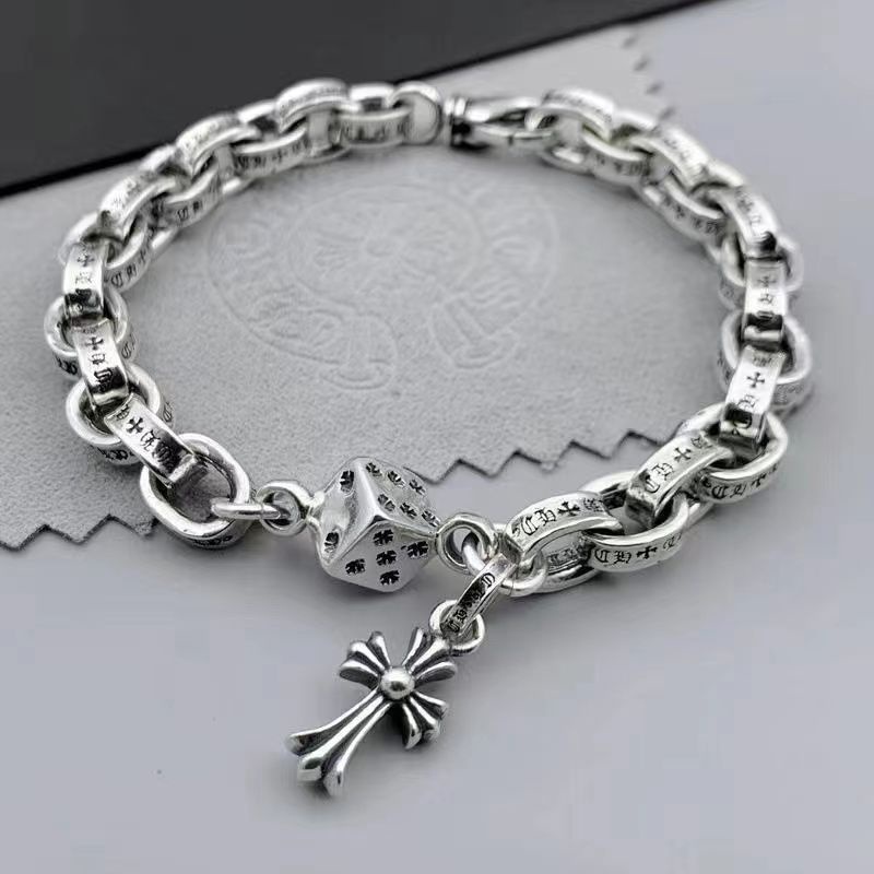 Corações Cromados 925 Silver Cross Pulseira De Aço Titânio/Hip Hop ...