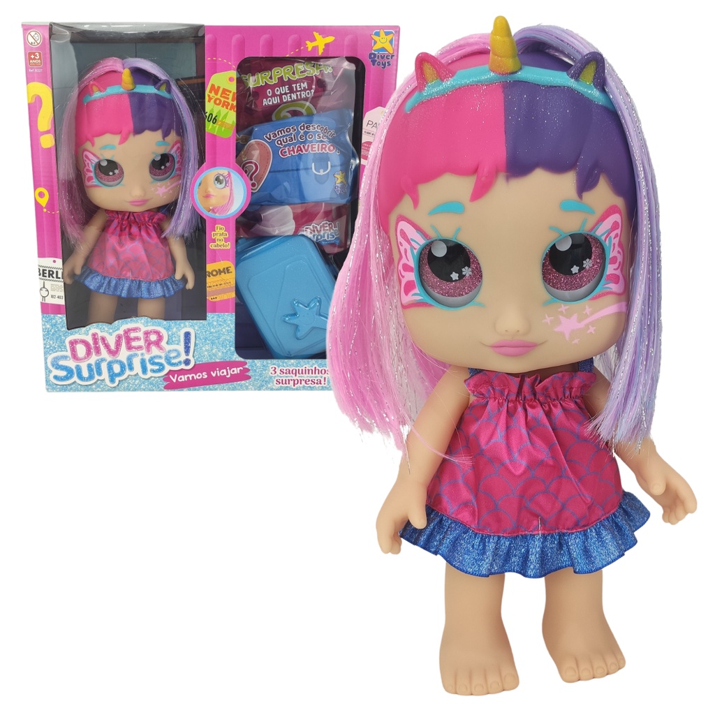 Boneca Brinquedo com 3 Acessórios Surpresa Dolls Diver Surprise Vamos ...