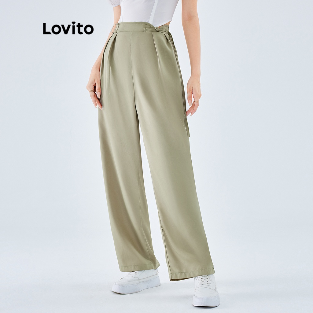 Lovito Casual Calça Feminina Lisa de Perna Reta com Bolso L49ED083 ...