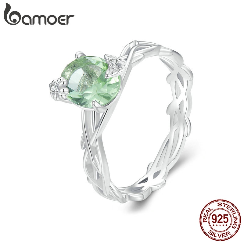 Bamoer 925 Anel De Prata Verde Zircônio Brilhante Para Joalheria De Moda Feminina BSR446 - Faz a ...