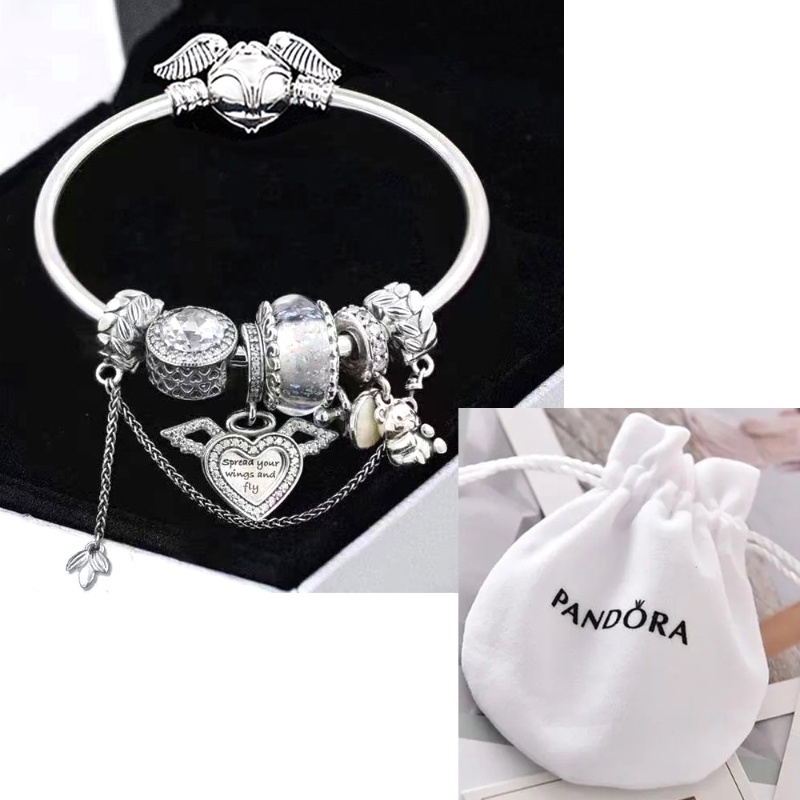 Pandora Pulseira Asas De Anjo Amuleto Branco Urso 925 De Prata 20cm ...
