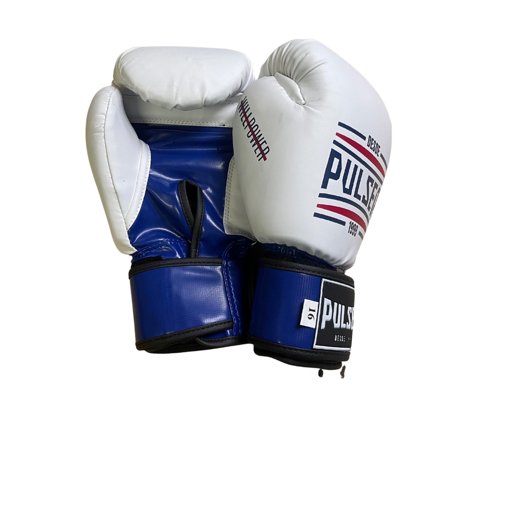 Luva Boxe Muay Thai Kickboxing Pulser branca e azul 16oz | Shopee Brasil