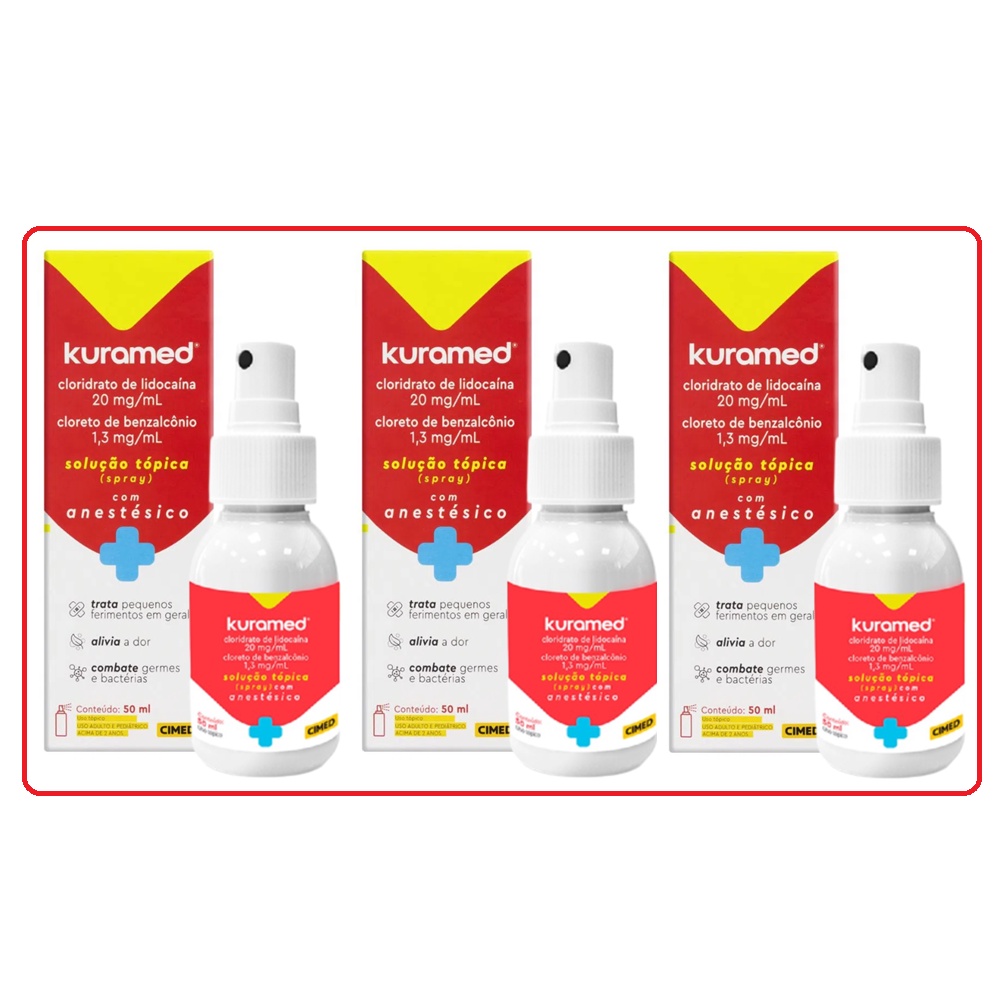 Kit 3 Kuramed Spray Antisséptico + Anestésico 50ml - Cimed | Shopee Brasil