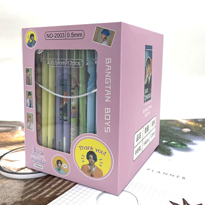 12Pcs/lot Kpop Idol Star BTS Pen Black Ink Magic Gel Escritório Escolar ...