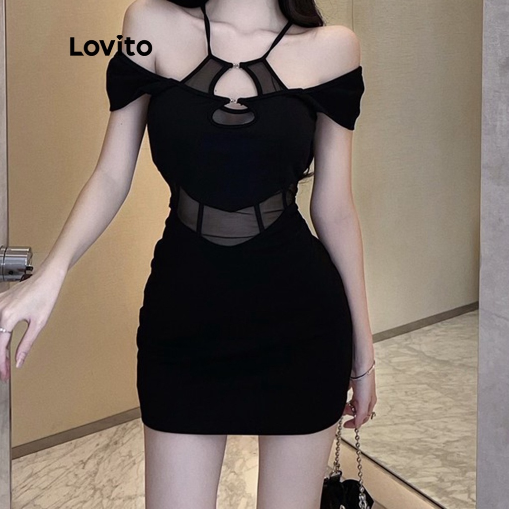 Lovito Sexy Vestido Feminino Liso Mini Justo De Manga Curta Com Ombro