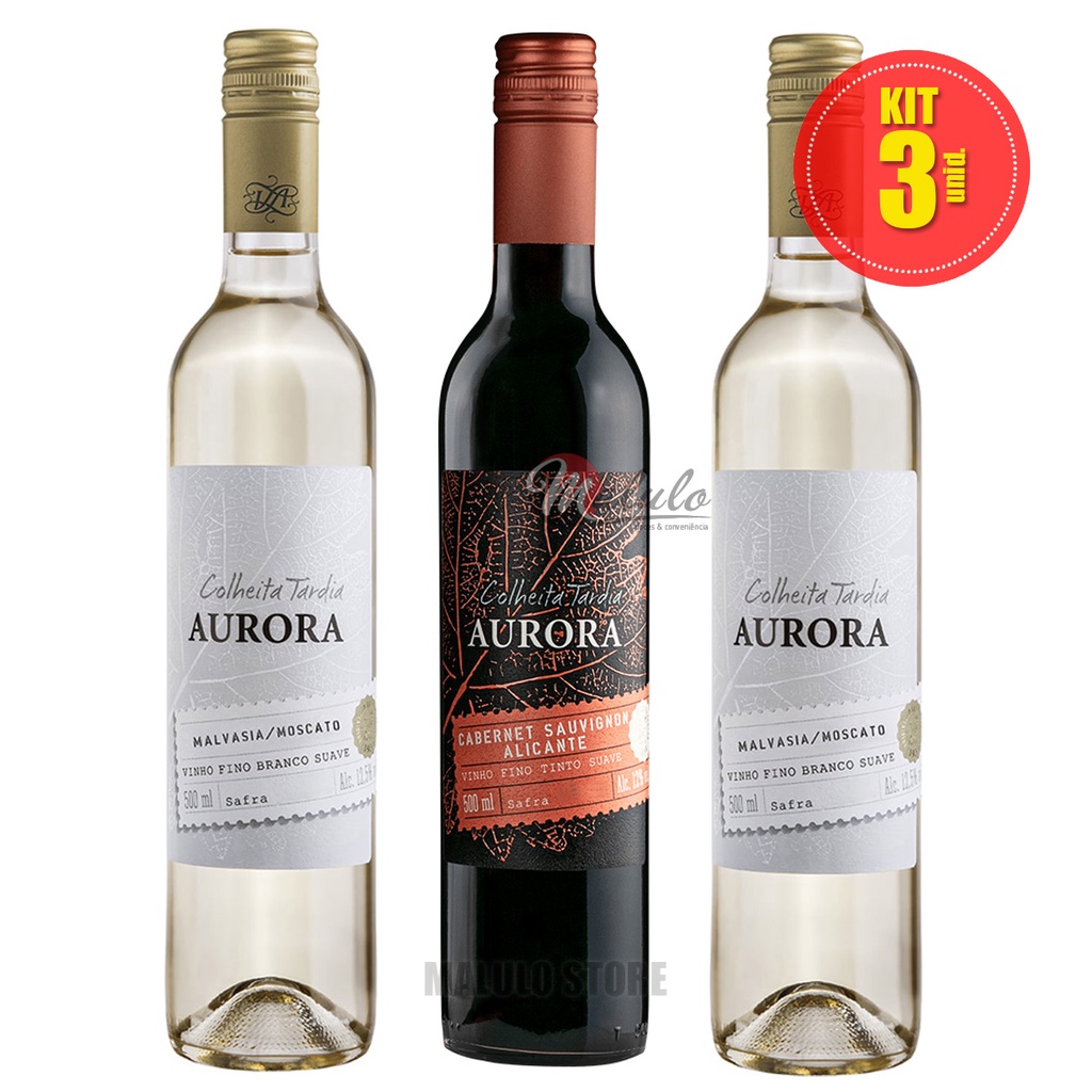 Kit 3 Unidades Vinho Aurora Colheita Tardia MIX 500ml | Shopee Brasil