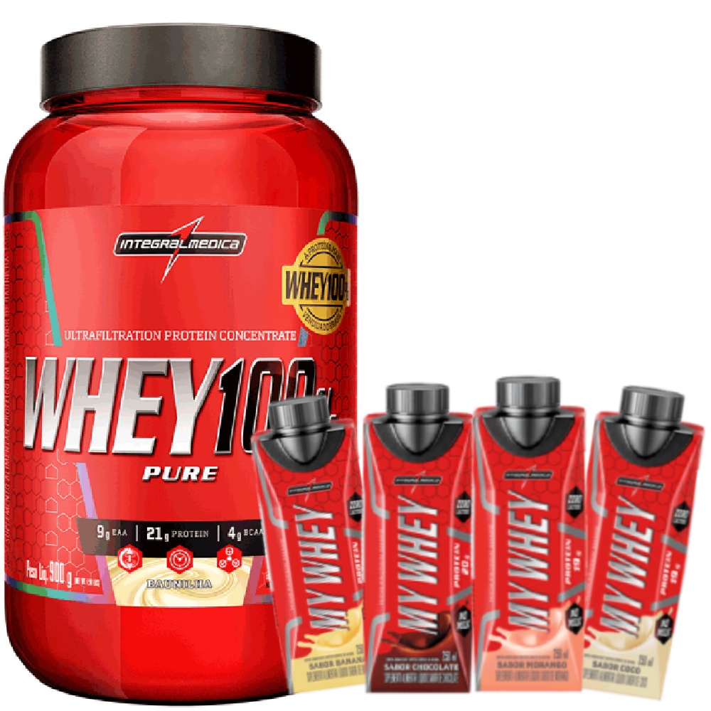 WHEY 100% CONCENTRADO 900G + SHAKE 250ML SORTIDO - INTEGRAL | Shopee Brasil