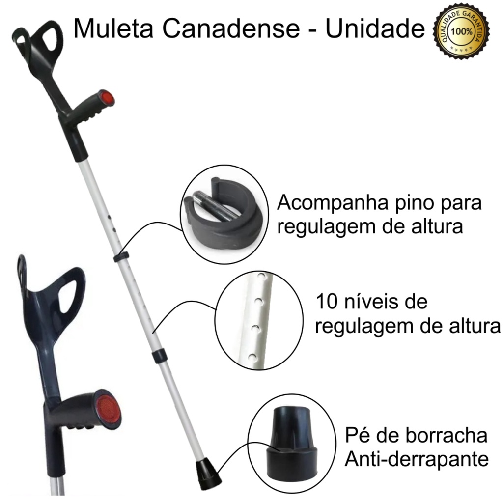 Bengala Muleta Canadense Regulável Altura Braço 120kg 1 Unid | Shopee ...
