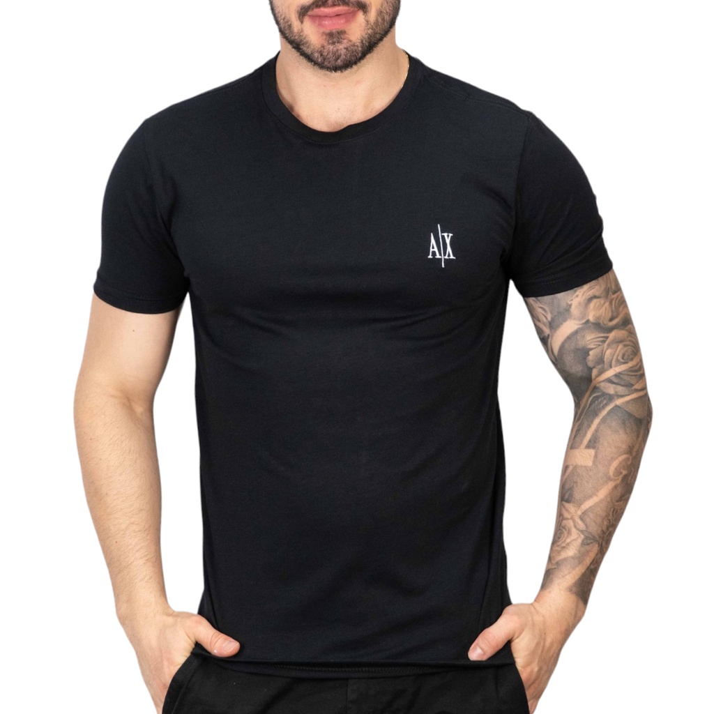 Camiseta Masculina AX AX Embroidery Preta | Shopee Brasil