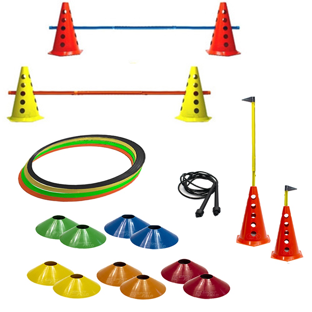 6 Cones C/ Barreiras + 10 Pratos + Argolas De Agilidade + Corda de pular | Shopee Brasil