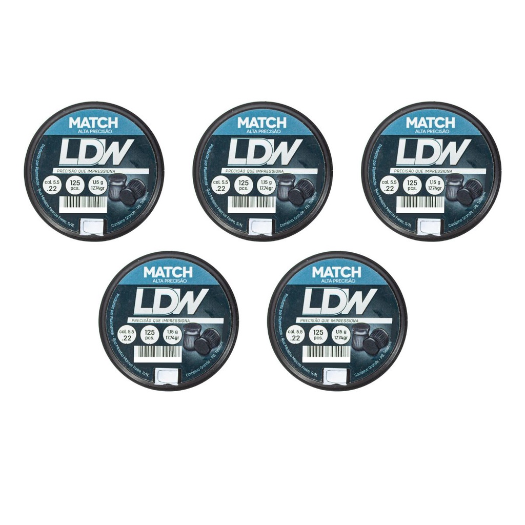 KIT 5 CHUMBINHO DIABOLÔ LDW MATCH CAL. 5.5mm Com 125un. | Shopee Brasil