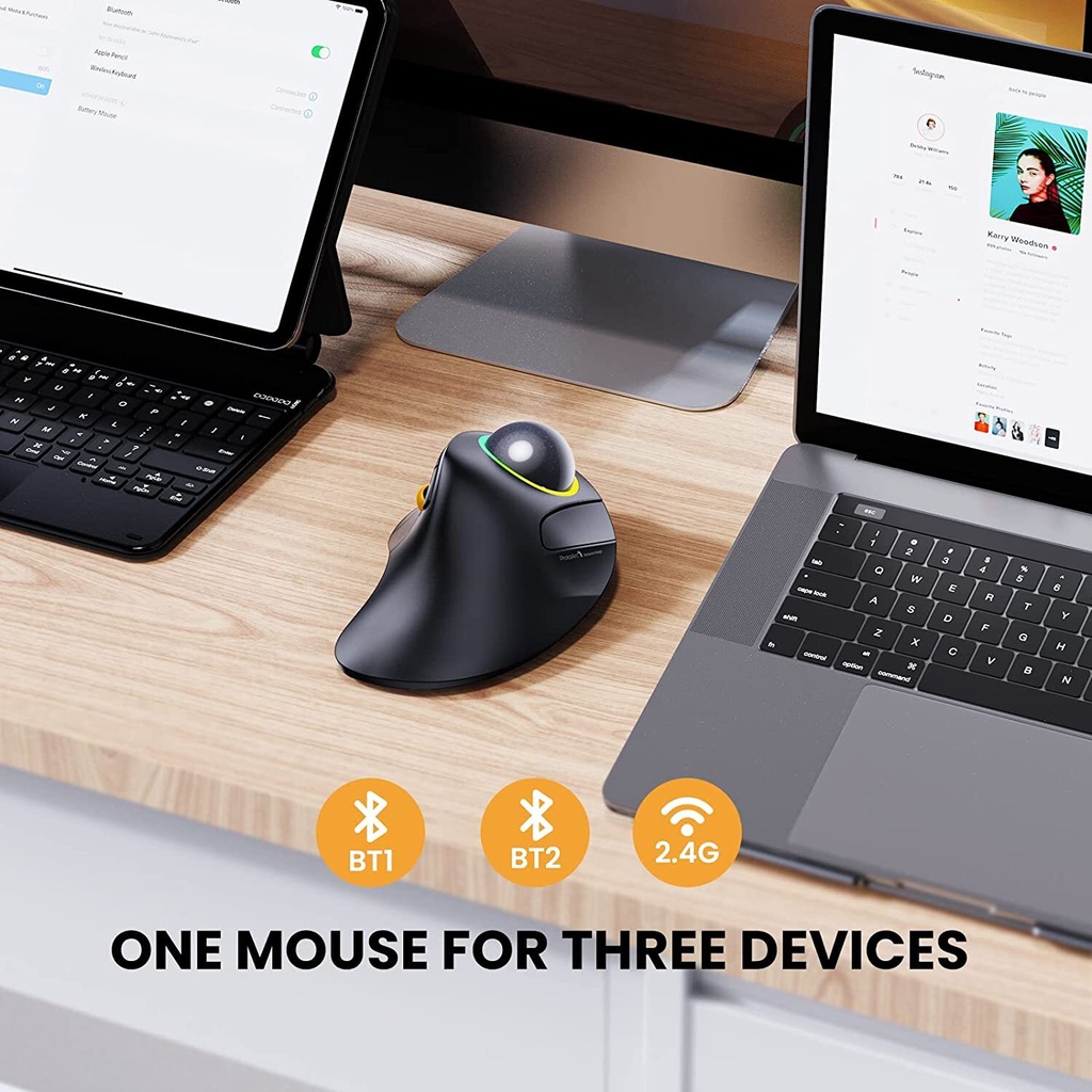 ProtoArc EM03 Rato Trackball Sem Fio Bluetooth Mouse Ergonômico RGB ...
