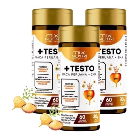 Maca Peruana ZMA e Testo Mix Nutri - 180 Cápsulas: Pacote com 3 ...