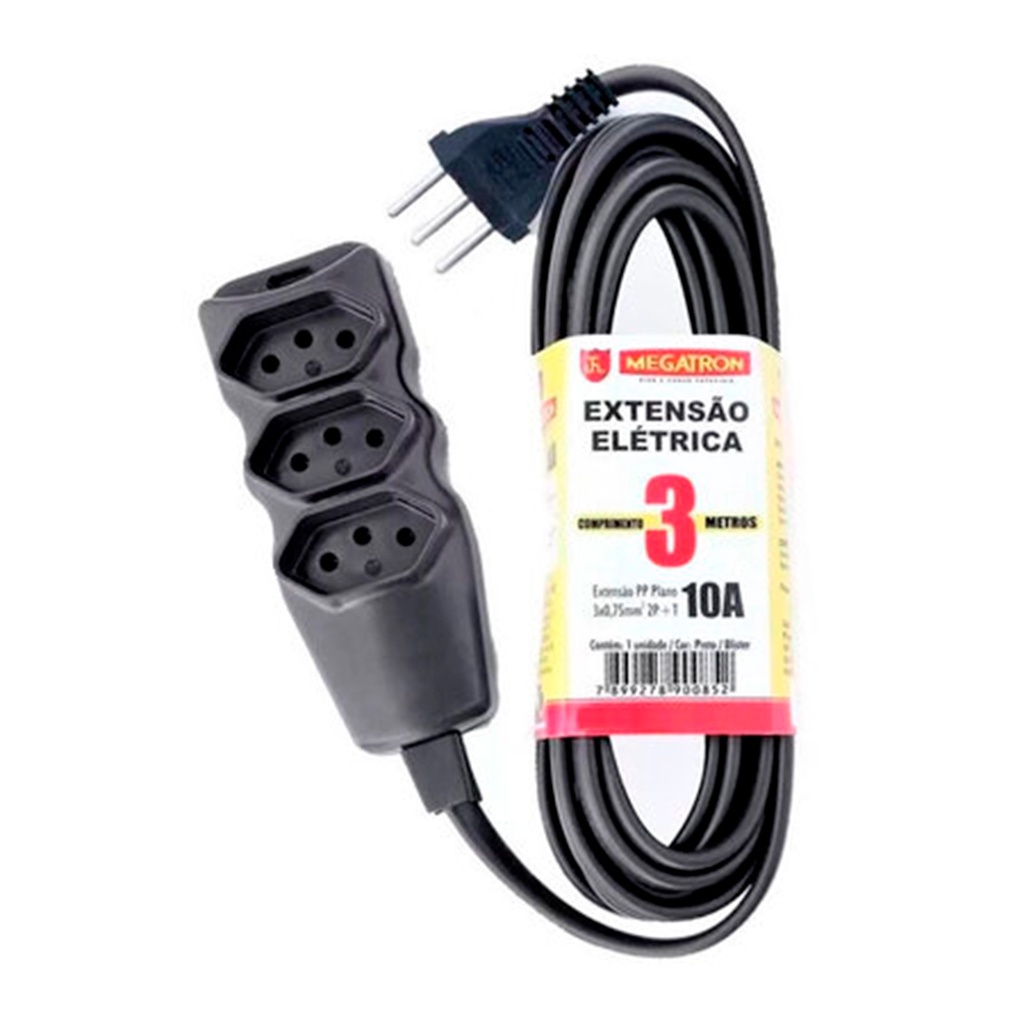 EXTENSAO ELETRICA 2P+T 0,75MM 3M MEGATRON | Shopee Brasil