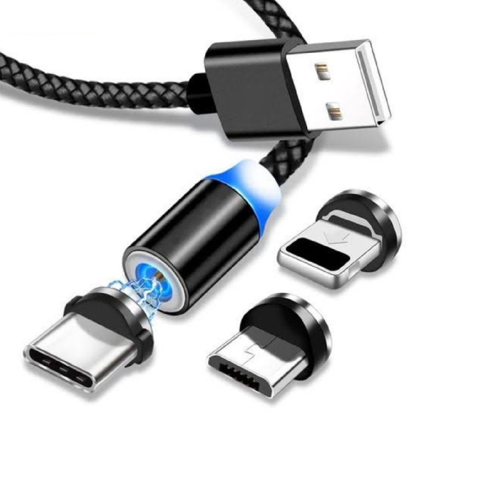 Cabo Carregador Magnético 3 em 1 Lightning Led Micro USB Type C | Shopee Brasil
