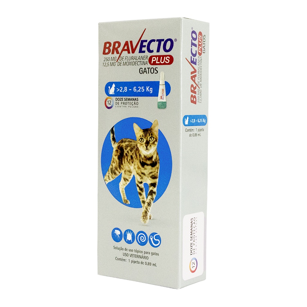 Antipulgas MSD Bravecto Transdermal Plus para Gatos de 2,8 a 6,25kg (250mg) | Shopee Brasil