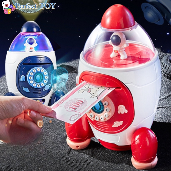 PS Space Rocket Piggy Bank For Boys Girls Atm Senha Fingerprint Auto ...