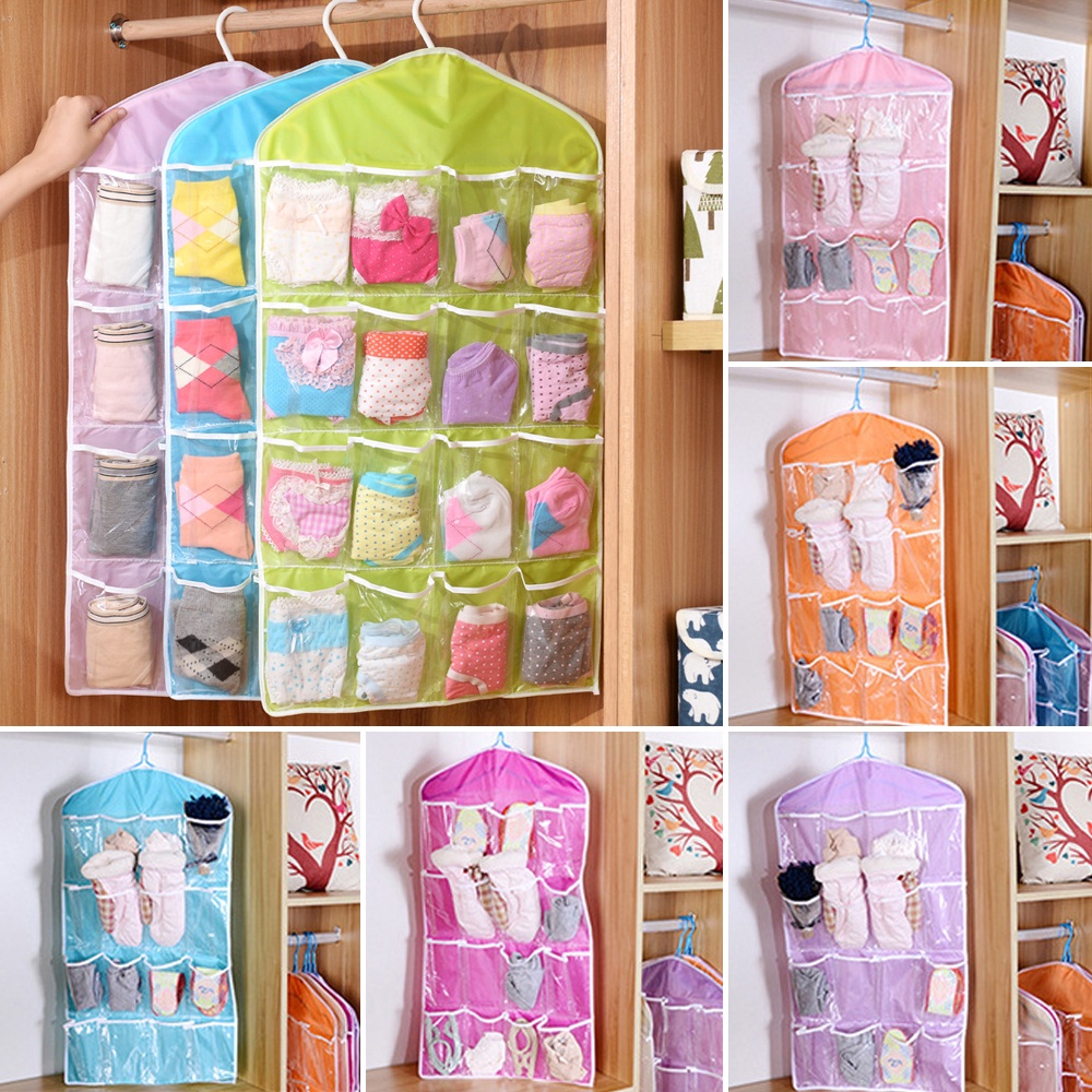 Cabide Organizador De Guarda Roupas Com 16 Bolsos Sutia Calcinha Cueca Meia Sapato | Shopee Brasil