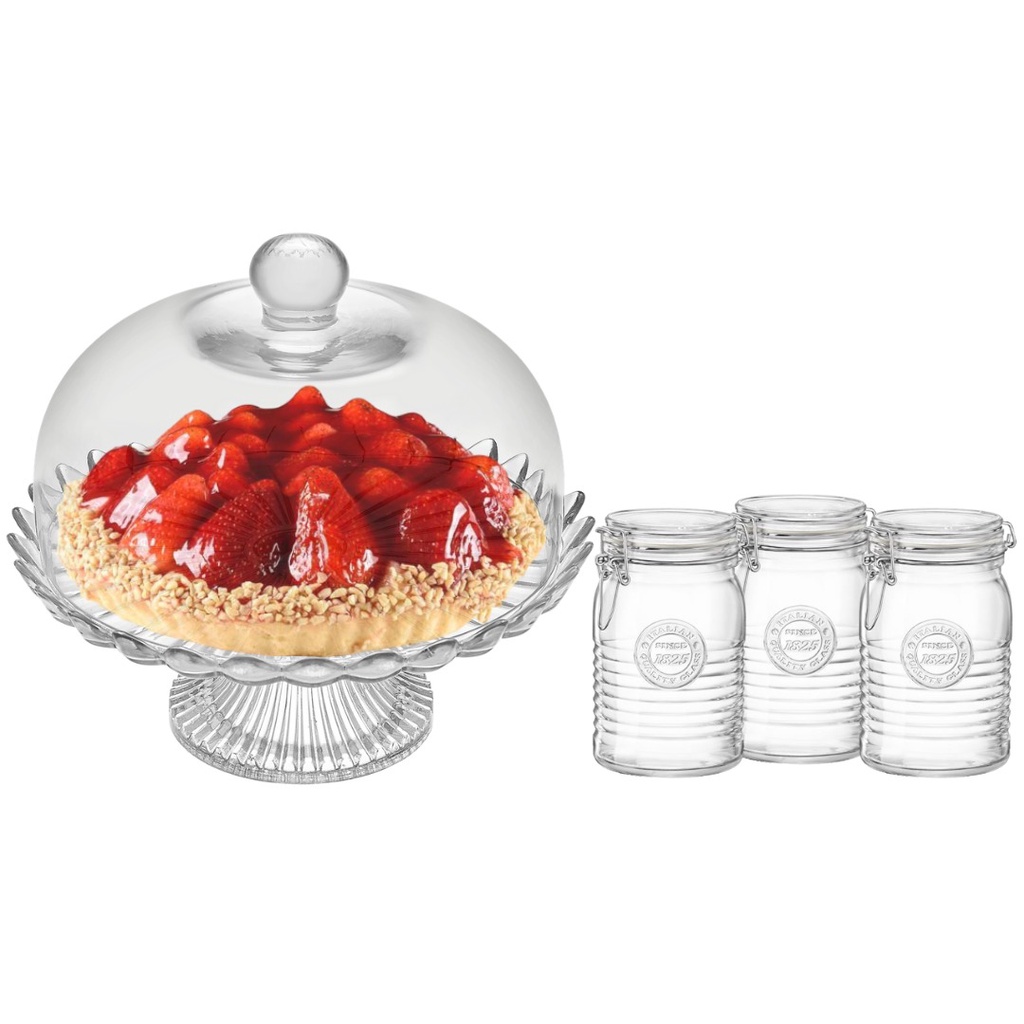 Kit Boleira de Vidro com pé JS e 3 Potes Herméticos 1158ml | Shopee Brasil