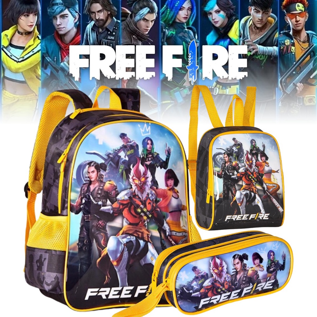 Conjunto Escolar Free Fire Mochila Lancheira Termica e Estojo Duplo ...