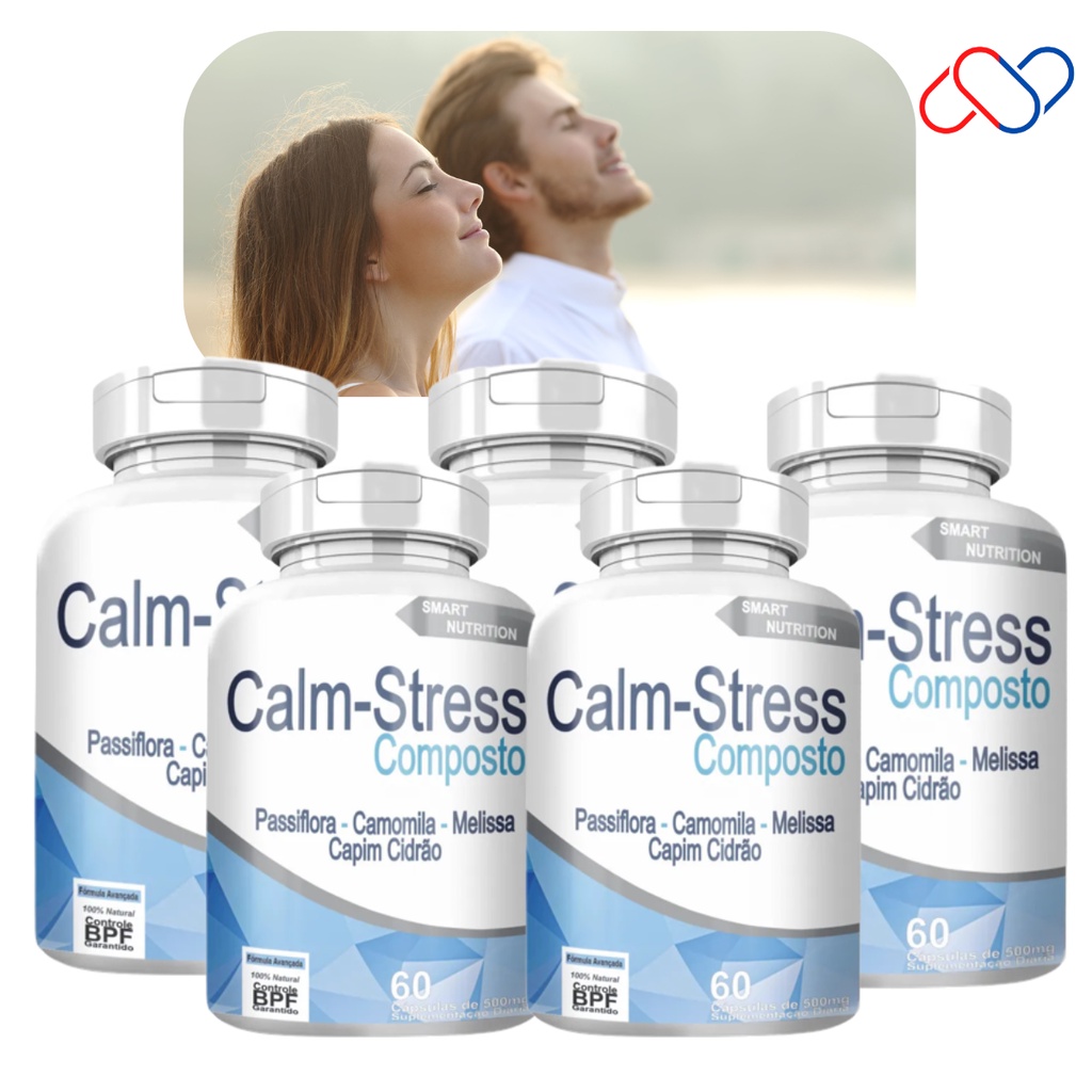 Kit com 5 Potes Calm-Stress Ação Calmante Insônia Depressão Sedativas ...