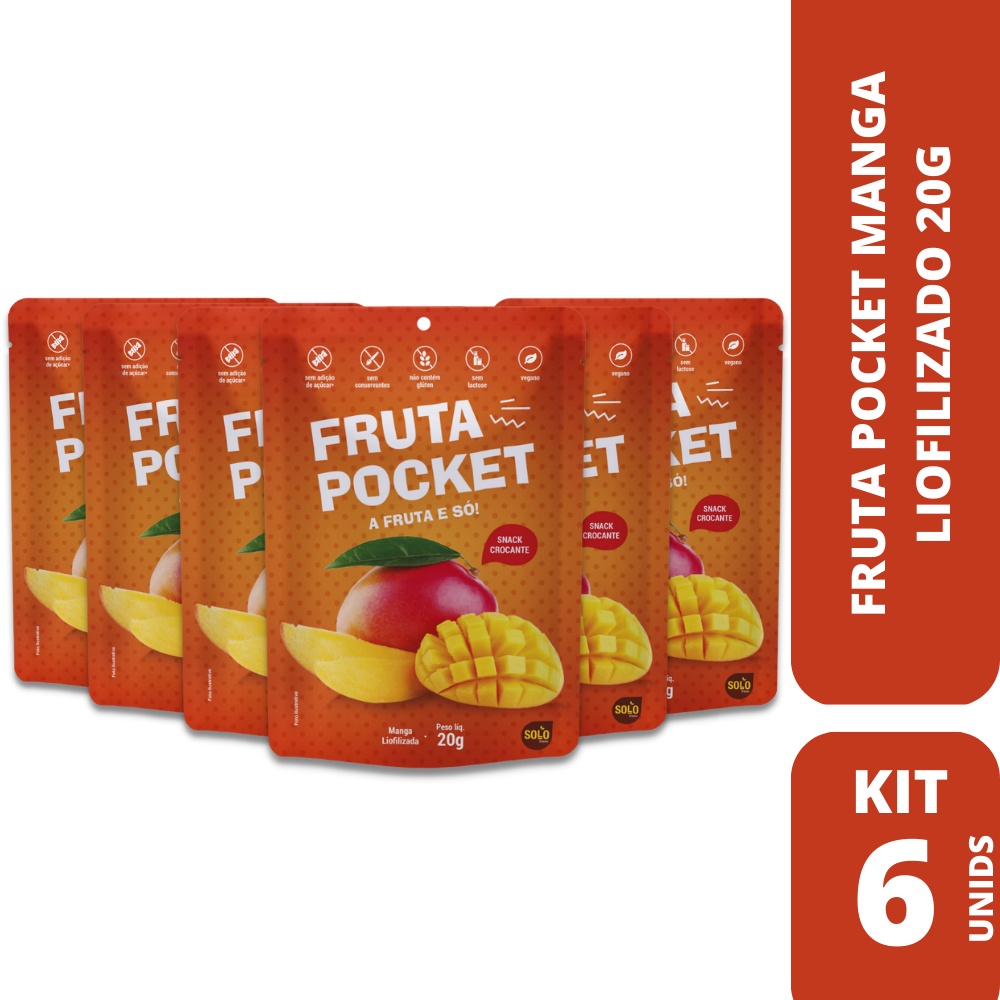 Kit Com 6 Fruta Pocket Manga Liofilizada 20G Solo Snacks | Shopee Brasil