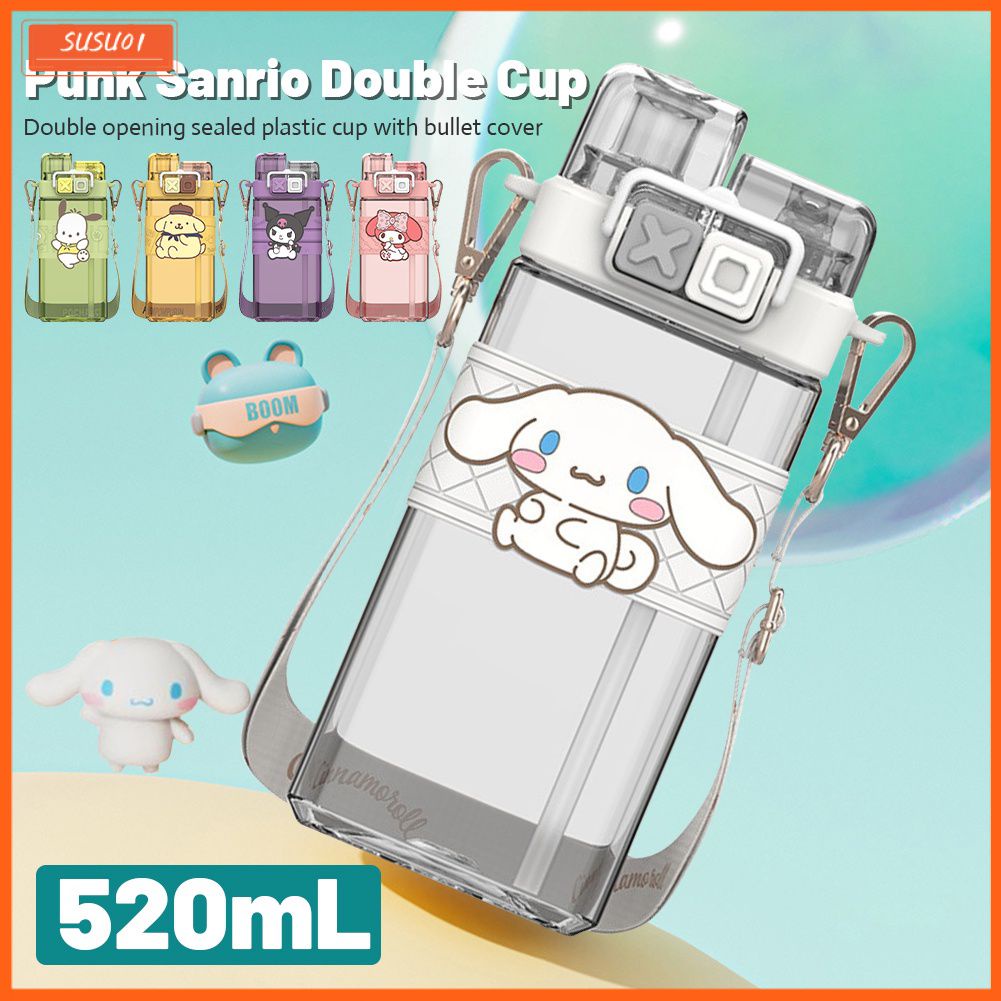 COD 520ml Sanrio Kuromi personagem portátil garrafa de água com palha à prova de vazamento BPA ...
