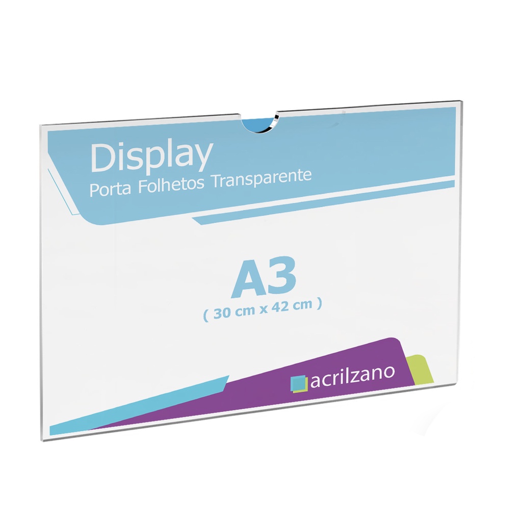 Display de Acrílico A3 30x42cm Horizontal de Parede com Fita Dupla Face ...