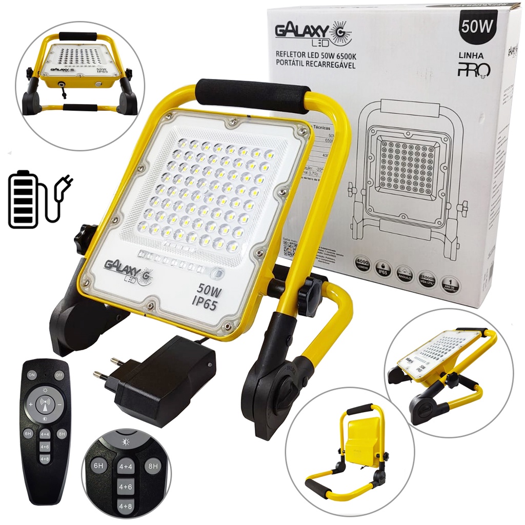 Refletor LED Portátil 50W Recarregável Regulagem 6500K IP65 | Shopee Brasil