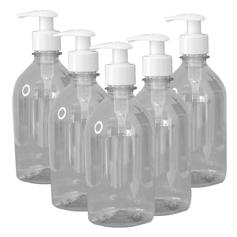 Kit 5 Frasco Pet Saboneteira Cilíndrico 500ml 28/410 Cristal - (048) c/ Válvula Pump Apertar ...