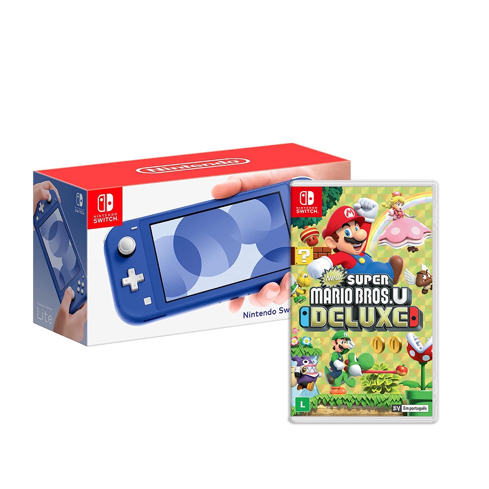 Console Nintendo Switch Lite Azul + Jogo New Super Mario Bros. U Deluxe ...
