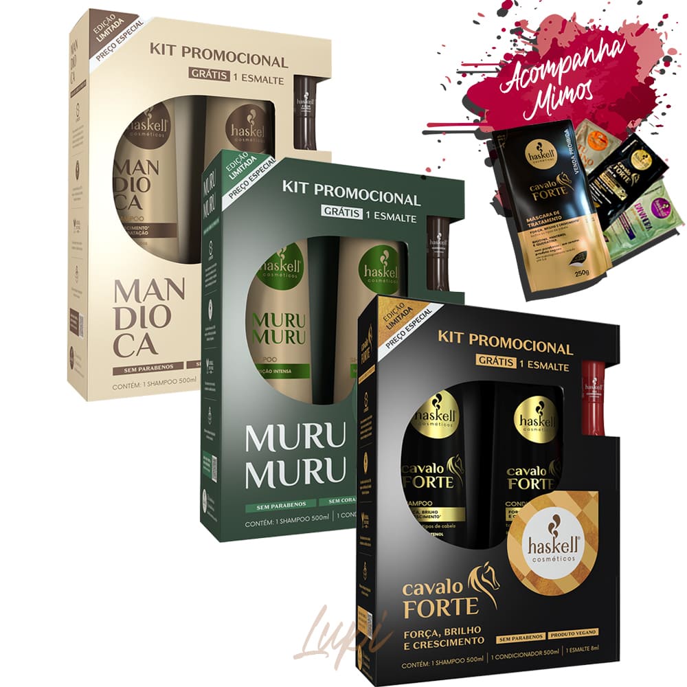 Kit Promopack Haskell Mandioca, Murumuru e Cavalo 500ml | Shopee Brasil