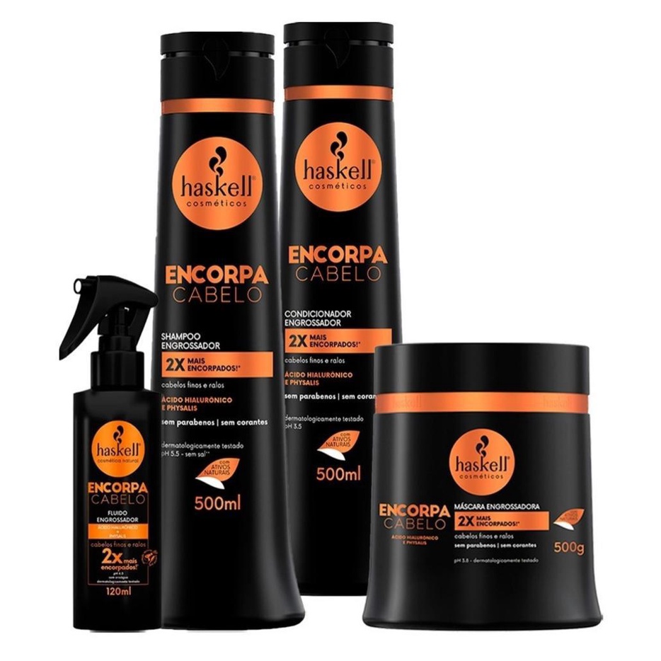 Kit Shampoo, Condicionador, Máscara e Fluido Engrossador, Encorpa Cabelo, Haskell, 500 ml ...