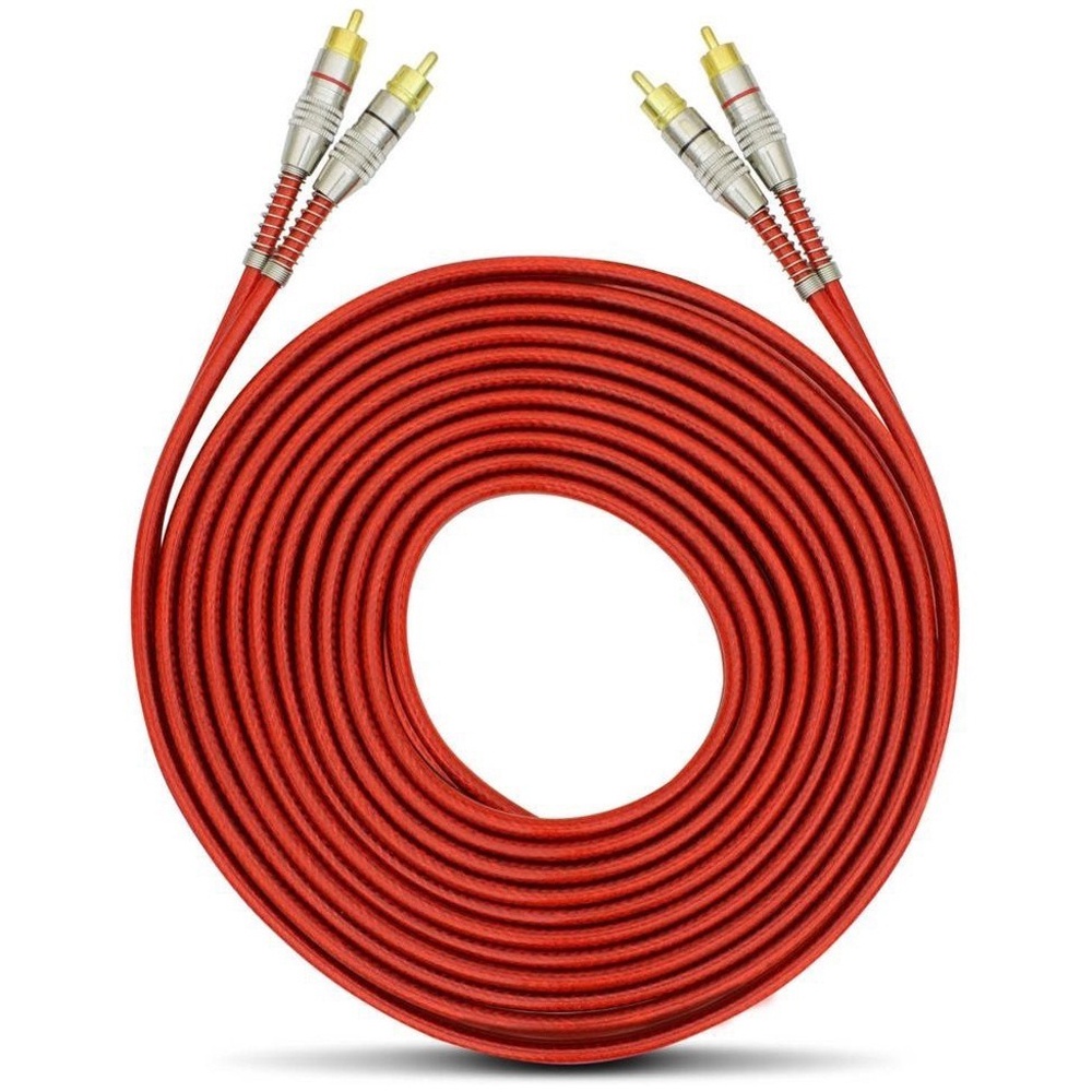 Cabo RCA 5 Metros Dupla Blindagem 5m Blindado Vermelho 5mm Plug Metal Som Automotivo Conectores ...