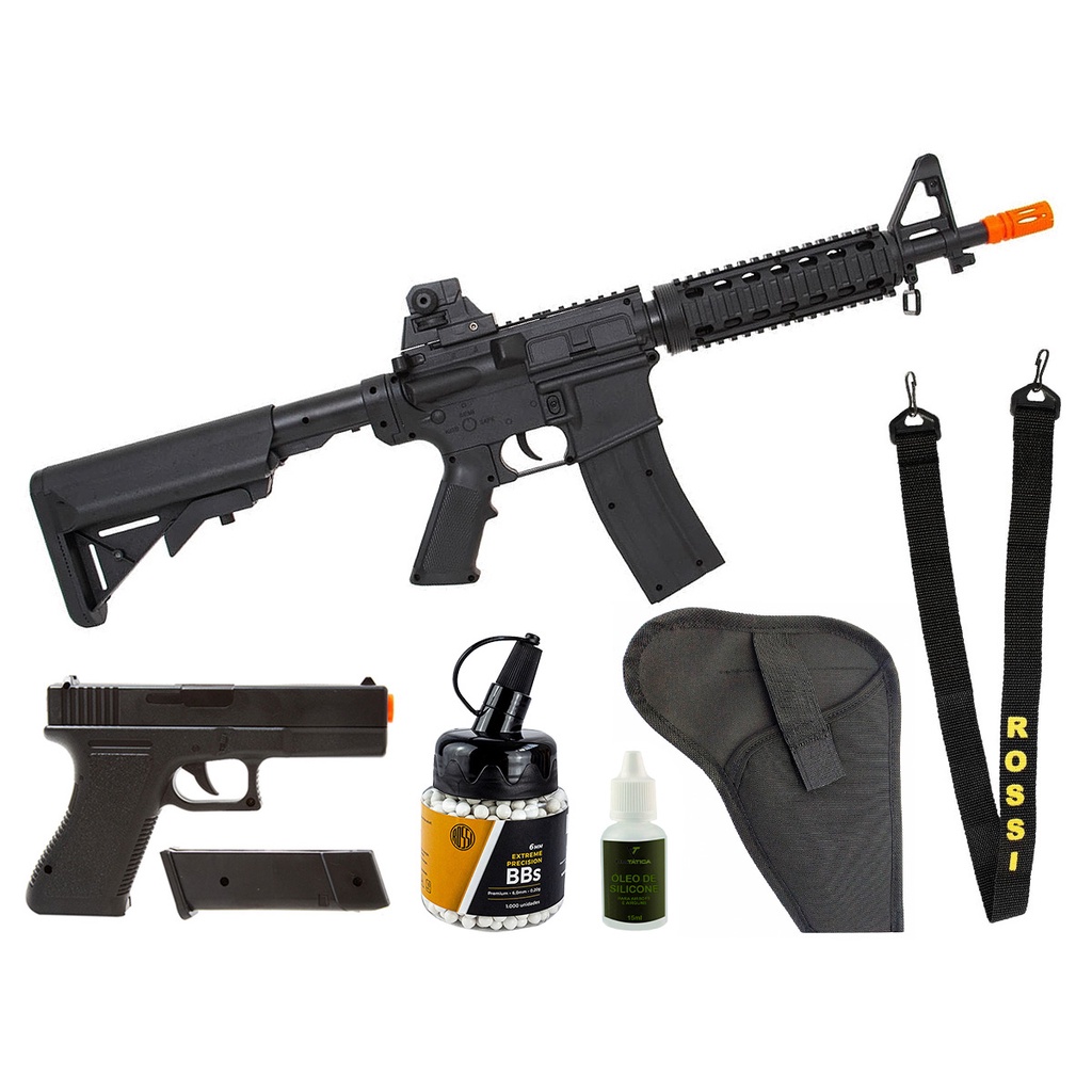 Rifle Fuzil Airsoft M4 M16 Spring 8907, Pistola Glock V307, BBs ...