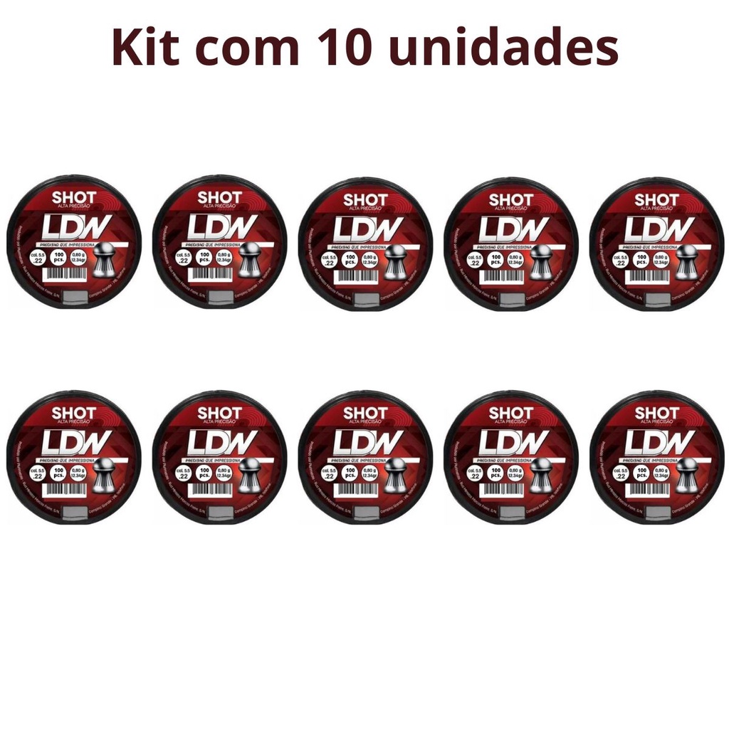 KIT 10 ESTOJOS CHUMBINHO PARA CARABINA LDW SHOT CAL. 5.5MM | Shopee Brasil