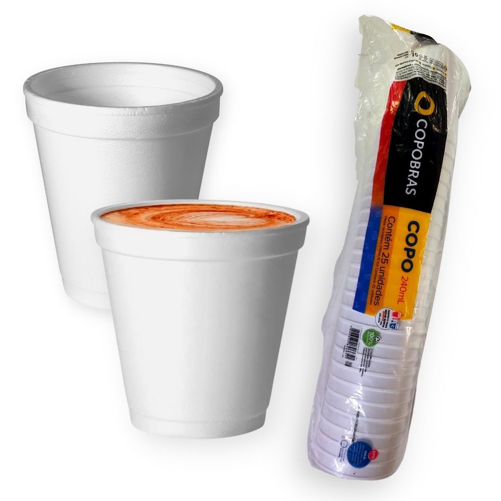 Kit com 50un Copo Térmico de Isopor Copobras 240ml 2x25pct | Shopee Brasil
