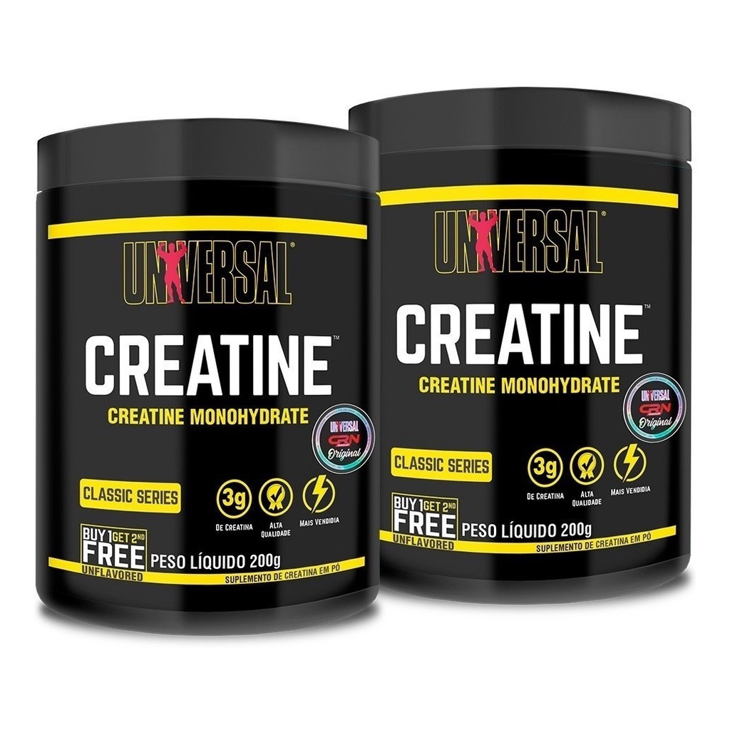 Kit Creatina Pura 400g Monohidratada Universal 2 Potes De 200g Sem