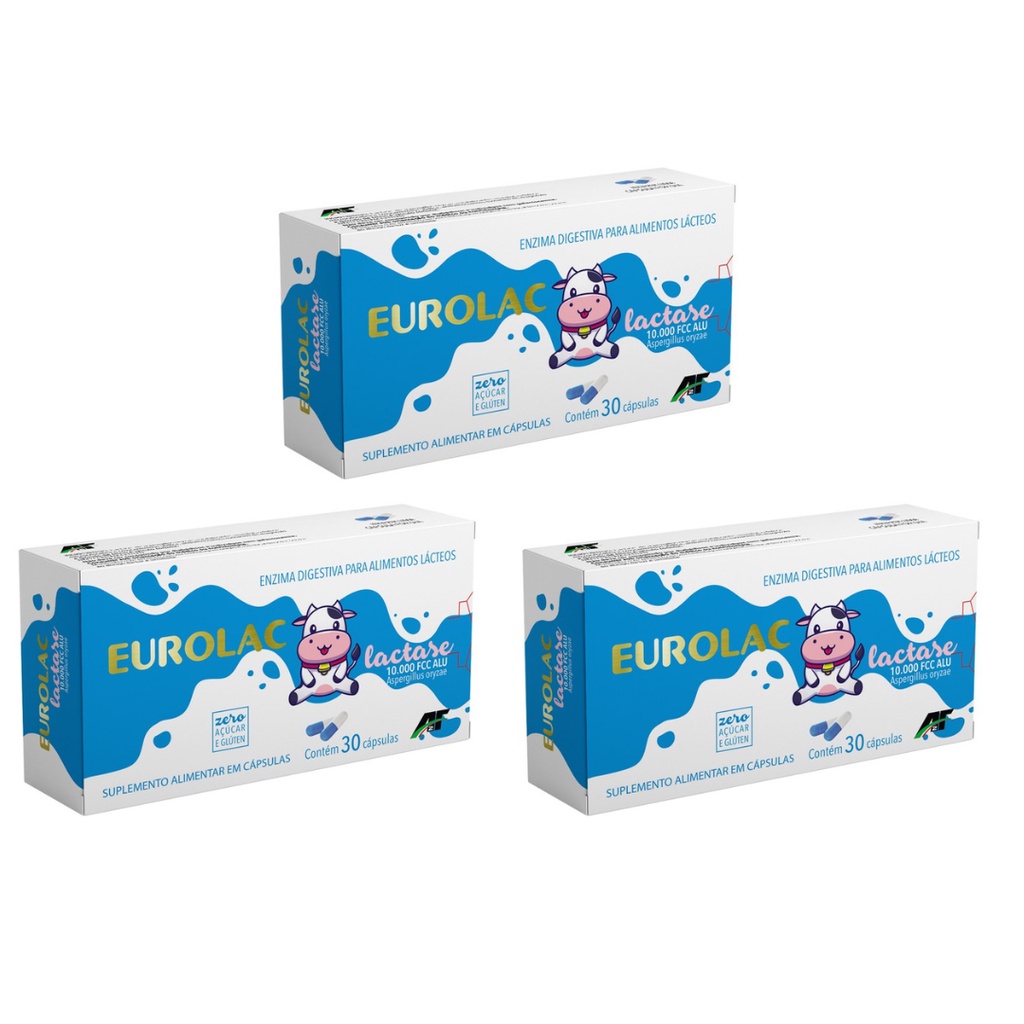 Kit 3x Eurolac Lactase 10.000 FCC ALU Com 30 Cápsulas | Shopee Brasil
