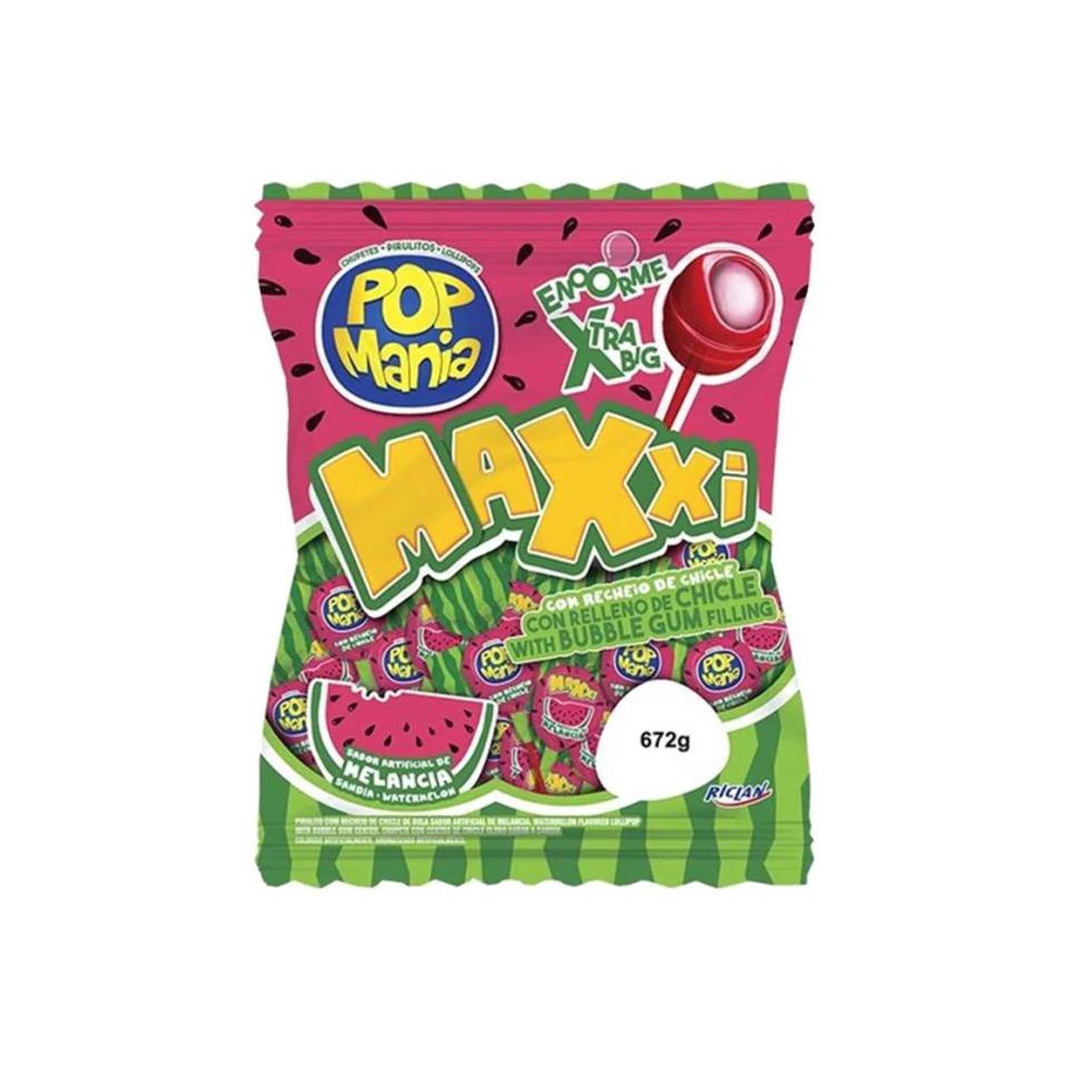 Pirulito Chicle Pop Mania Maxxi Melancia C/24 Unid - 672g | Shopee Brasil