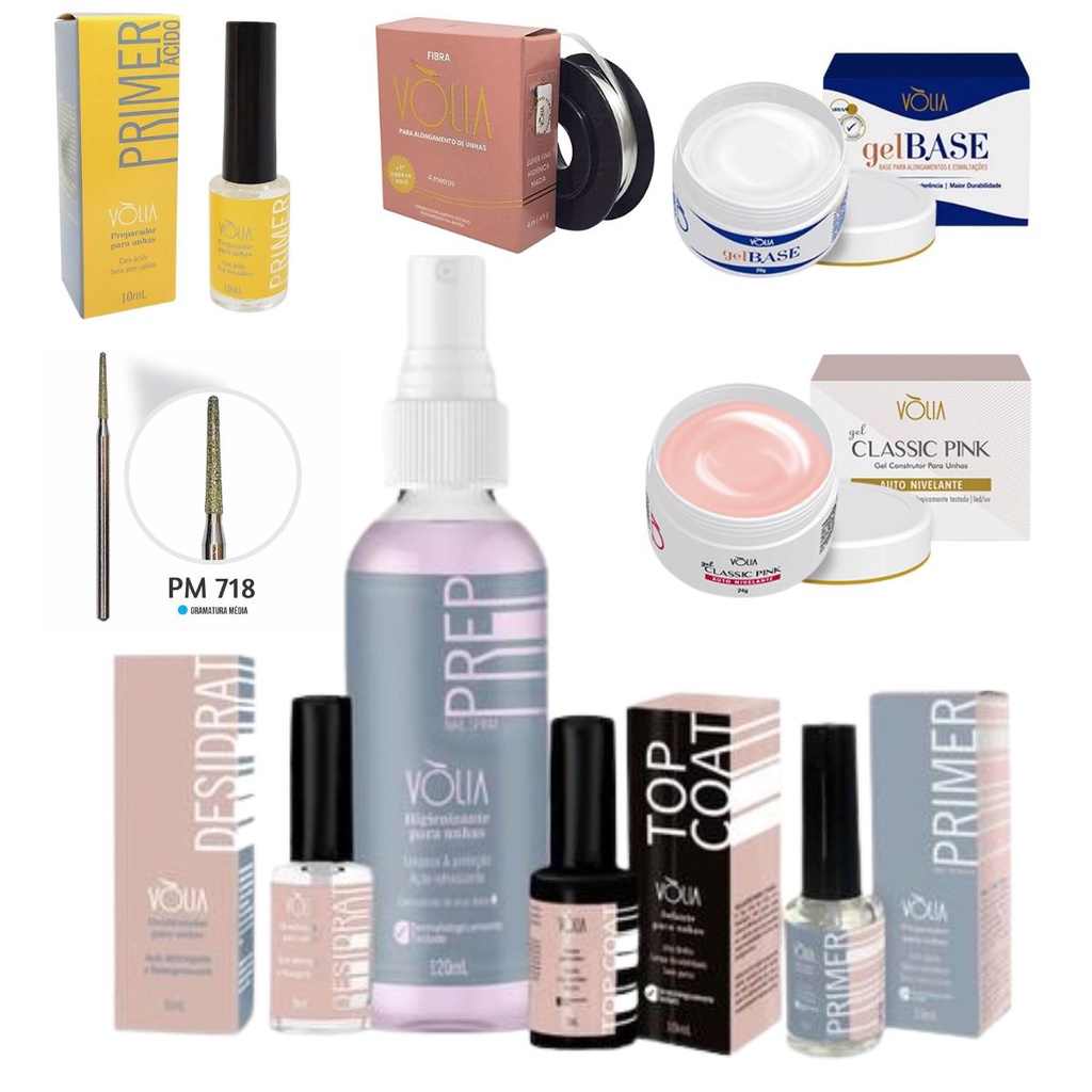 Kit Volia Preparadores Prep Fibra Gel Base Classic Pink | Shopee Brasil