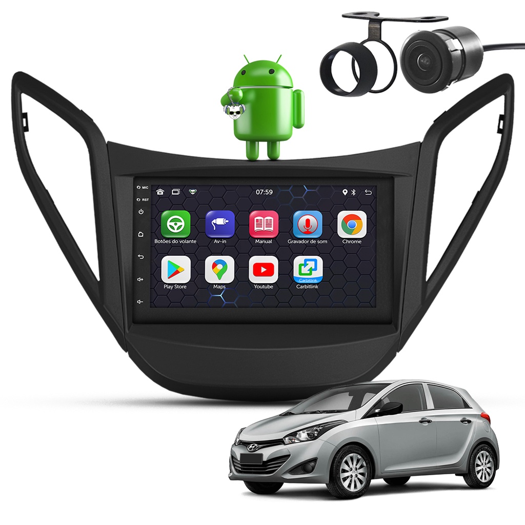 Kit Central Multimídia Sistema Android Espelhamento Usb Bluetooth Hyundai Hy Hb20 2012 2013 2014 ...